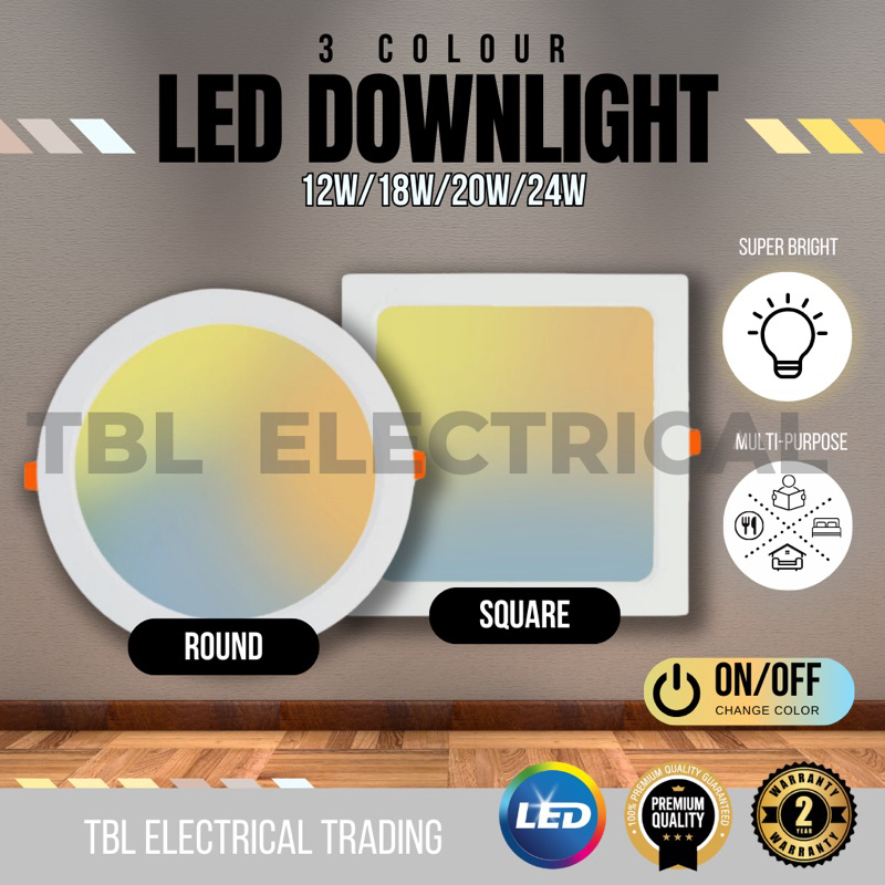 🔥SIRIM🔥 LED 3 Colour Changing Downlight Round Square 12W 18W 4" 6 ...