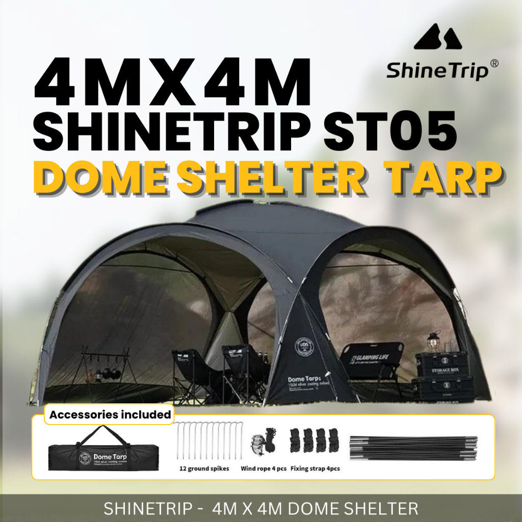 SHINETRIP - BLACK DOME SHELTER TARP 8-10P EASY SETUP WATERPROOF SHELTER ...