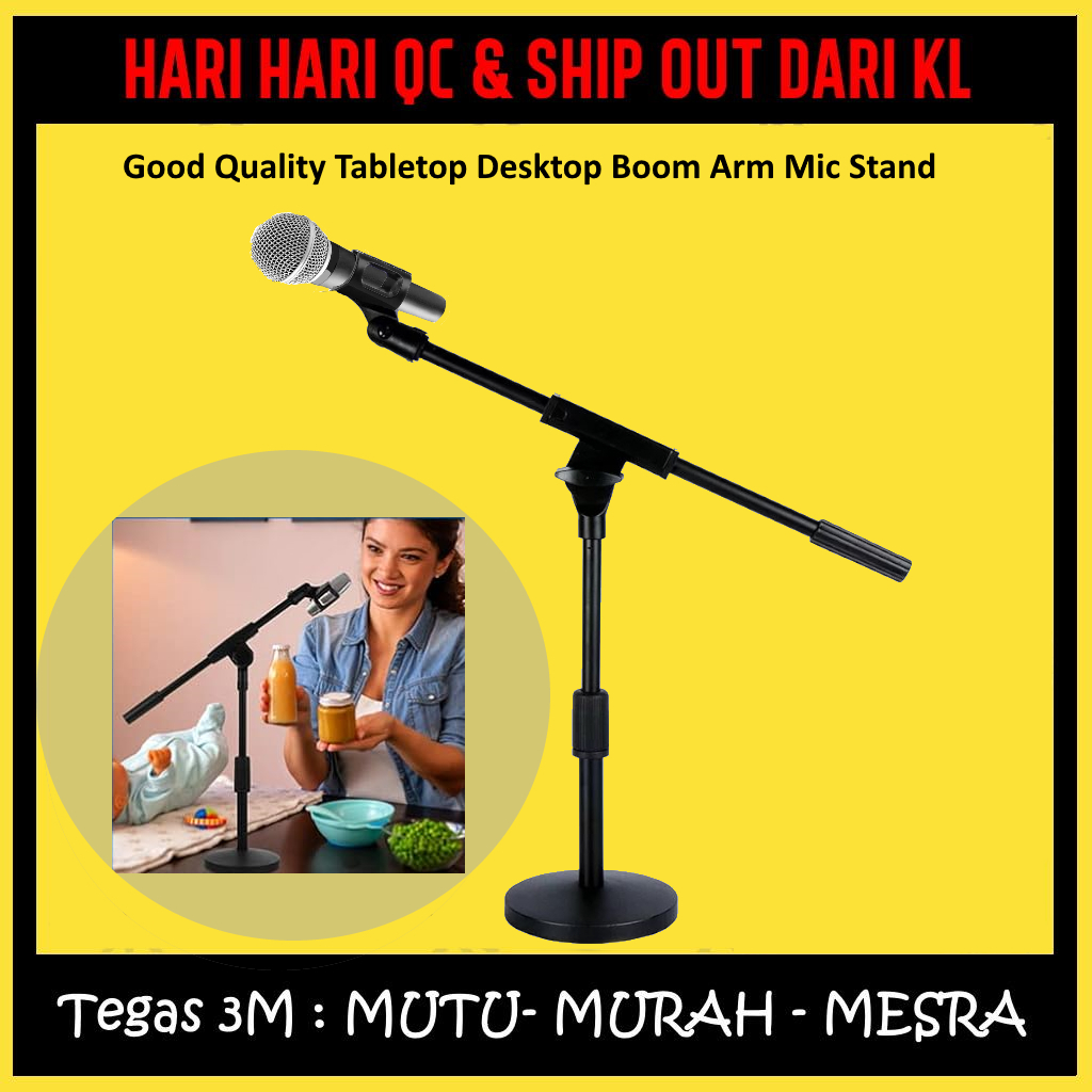 [Tegas] Good Quality Tabletop Desktop Boom Mic Stand with Heavy Base (FREE Mic Holder) | Shopee ...