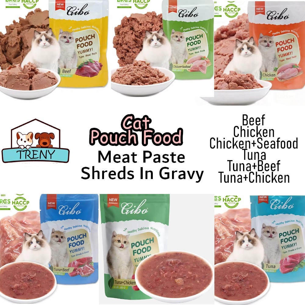 Gibo Cat Pouch Food - Beef/Tuna/Chicken [Meat Paste/Shreds In Gravy ...