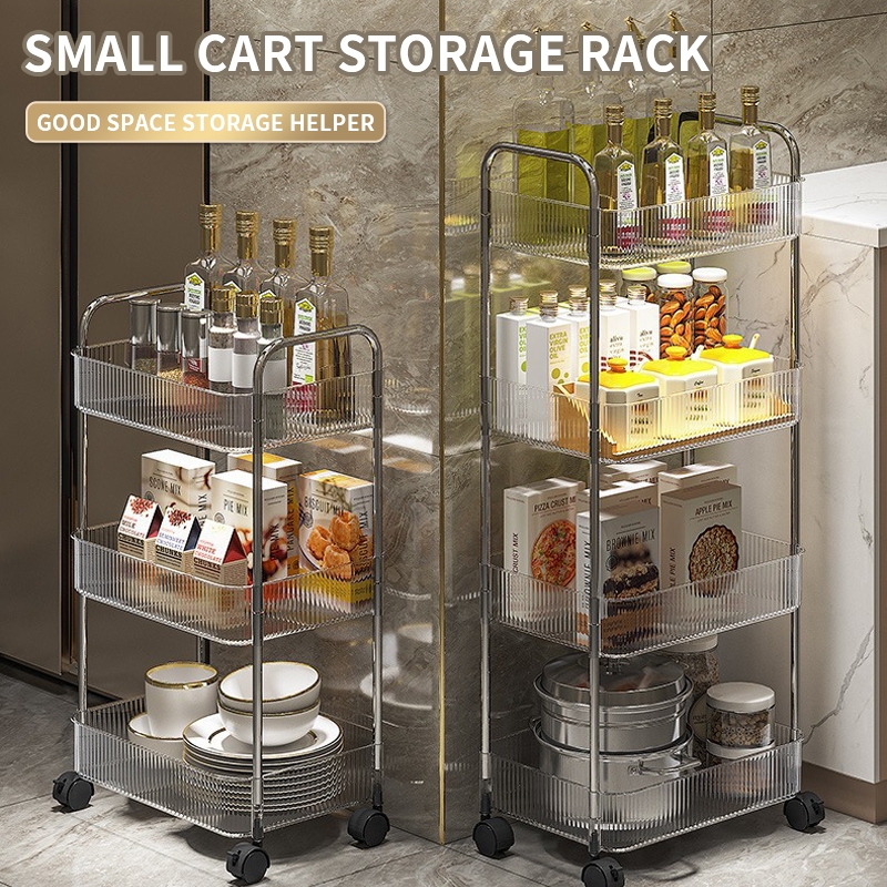3/4 Tier Movable Trolley Storage Rack Acrylic Multi-Layer Snack Storage ...