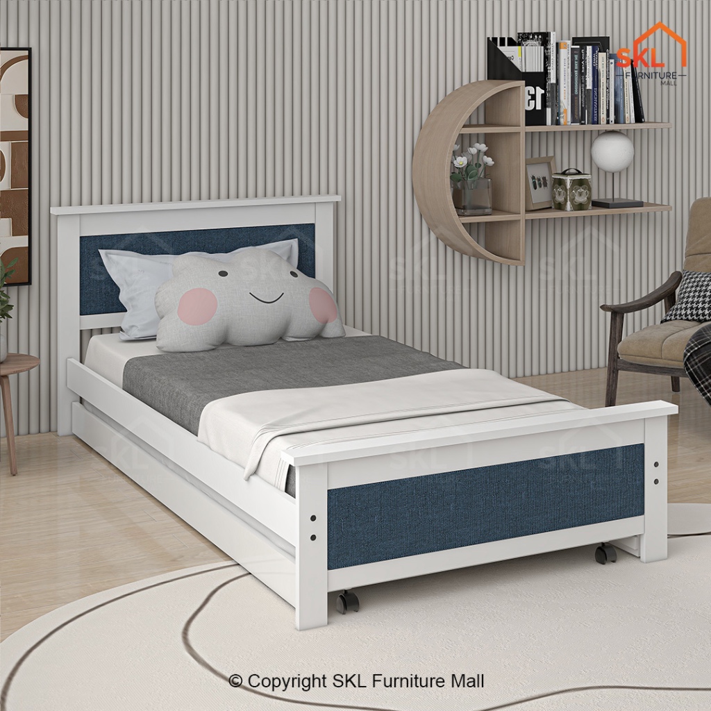 SKL Furniture Elijah Solid Wooded Single Bedframe + Pullout Bed / Katil ...