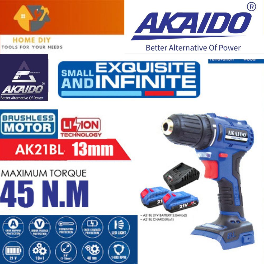 AKAIDO AK21BL-13MM 21V BRUSHLESS CORDLESS DRILL | Shopee Malaysia
