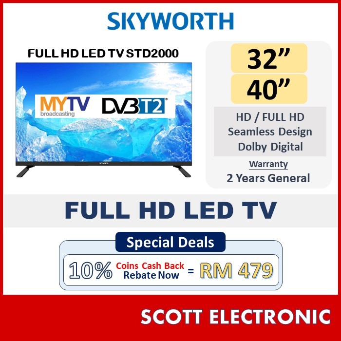 [Delivery By Seller Kedah&Penang] Skyworth 32 Inch 40 Inch Digital Tv Full HD Led Tv MY TV ...