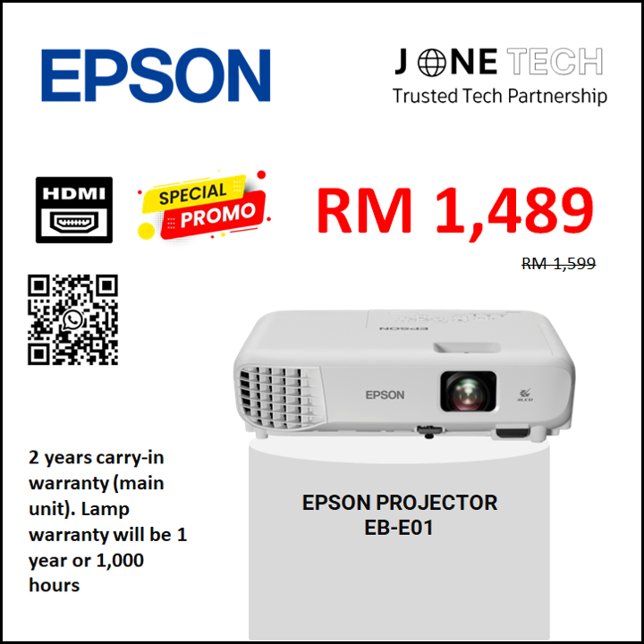 EPSON EB-E01 XGA 3LCD Projector - SIMILAR EB-W51 EB-S41 EB-X41 EB-X06 EB-X05 S41 IN112AA X1123H ...