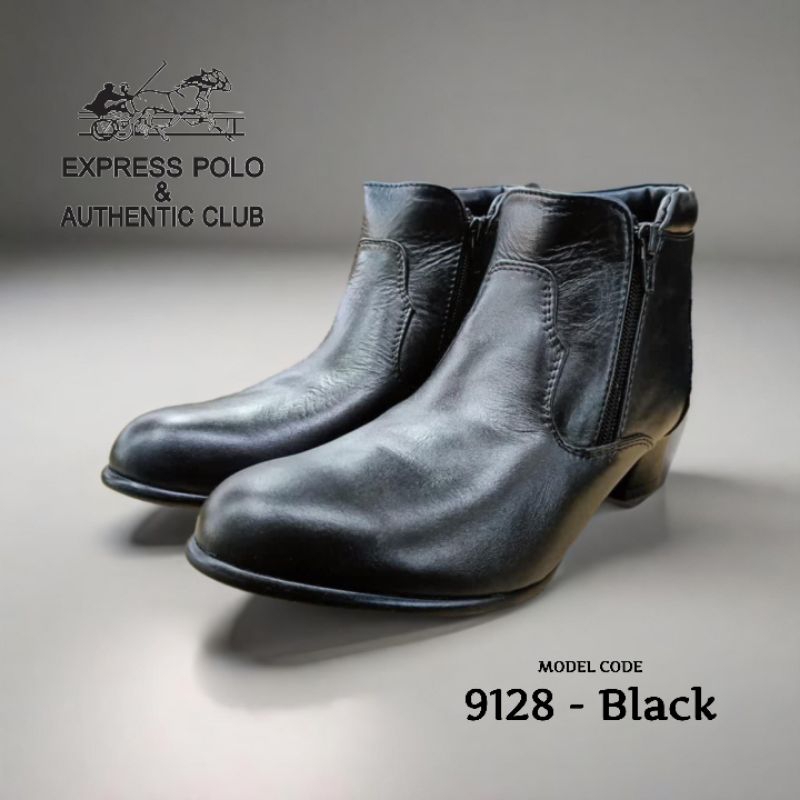 Original Ladies High Cut Leather Boot 2 inch Heel Kasut Potong Wanita ...