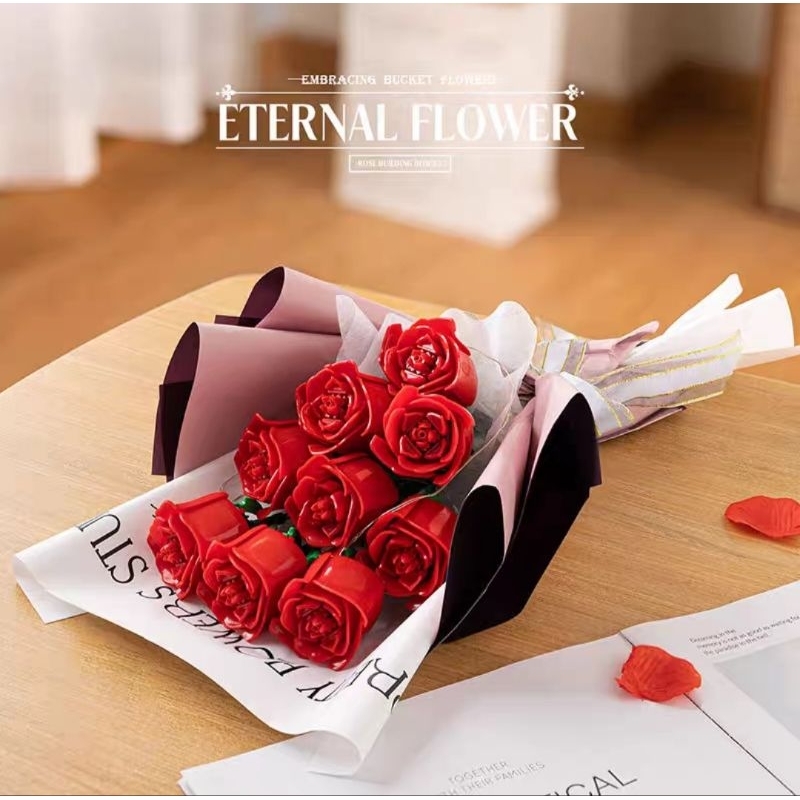 Rose Building block flower building block Flower brick DIY Rose Bouquet ...