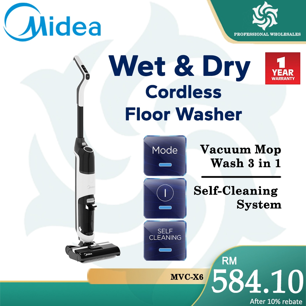 MIDEA 120W / 220W Wet & Dry Cordless Floor Washer Vacuum Mop Wash 3 in ...