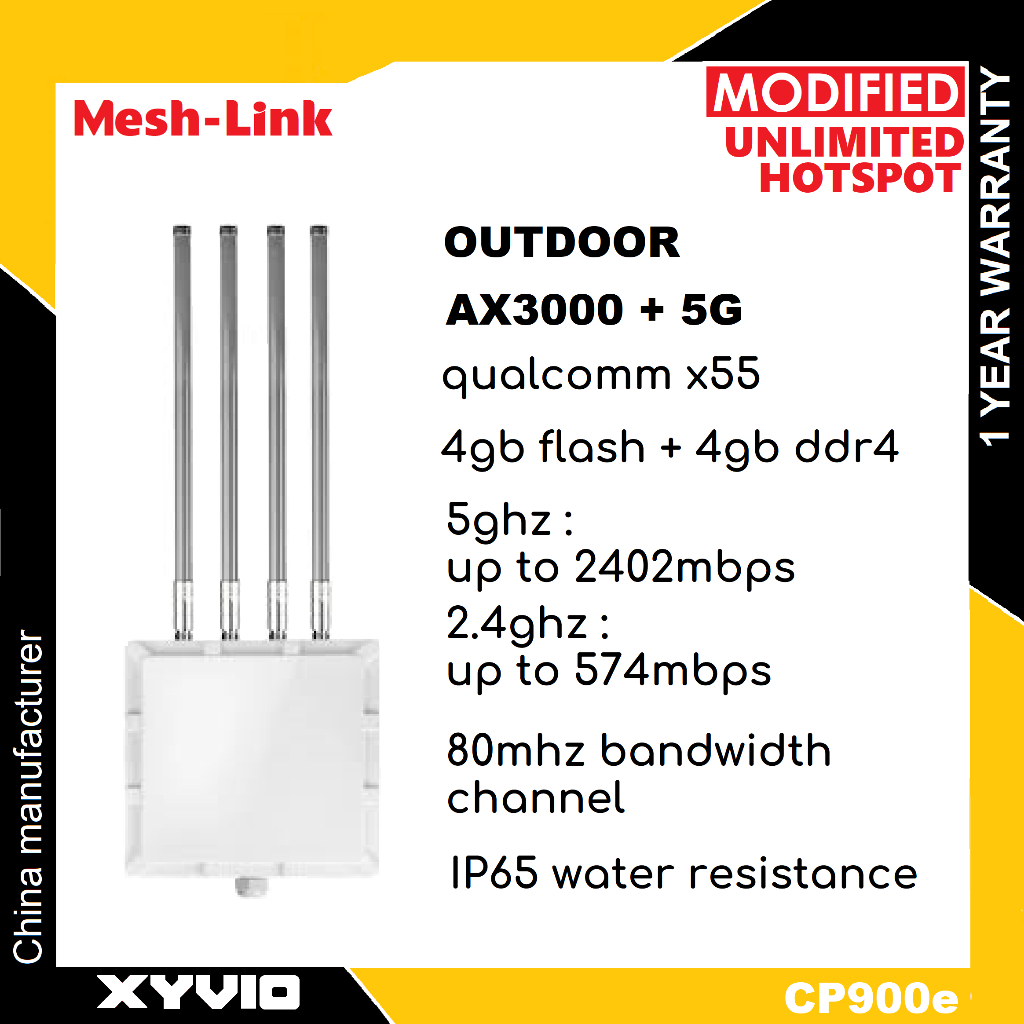 MESH-LINK CP900e OUTDOOR IP65 AX3000 Qualcomm X55 4GB+4GB Modem Router ...
