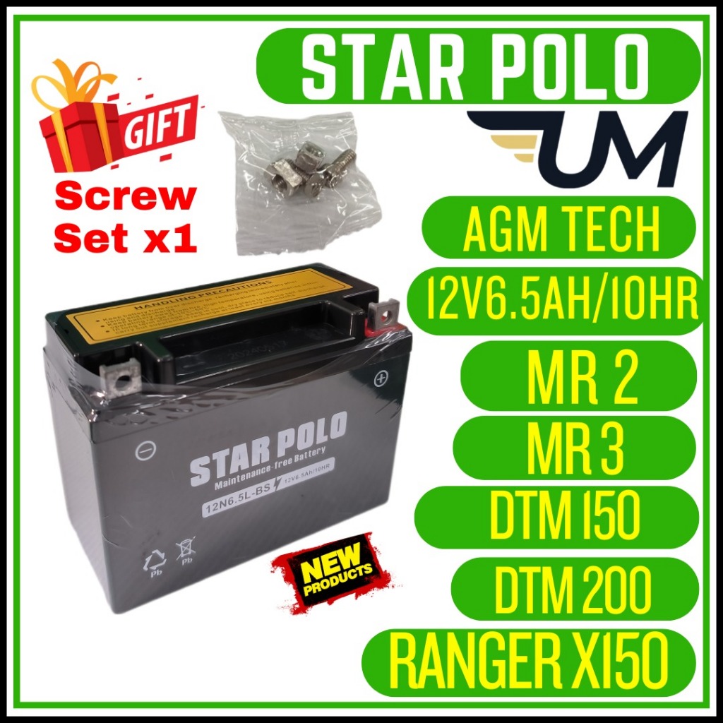 12N6.5L YB6.5 YTX6.5 BATTERY STAR POLO MR2 MR3 DTM150 DTM200 RANGER X ...
