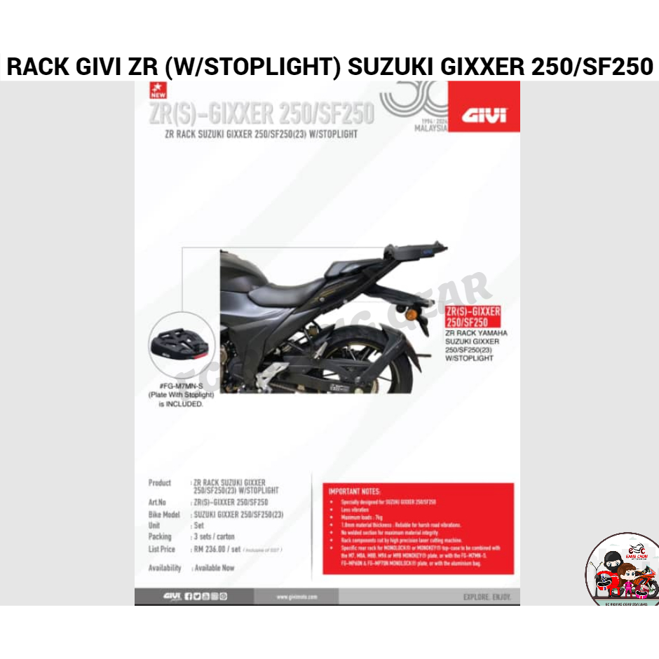 RACK GIVI ZR (W/STOPLIGHT) SUZUKI GIXXER 250 / SF250 ZR(S)-GIXXER250/SF250 | Shopee Malaysia