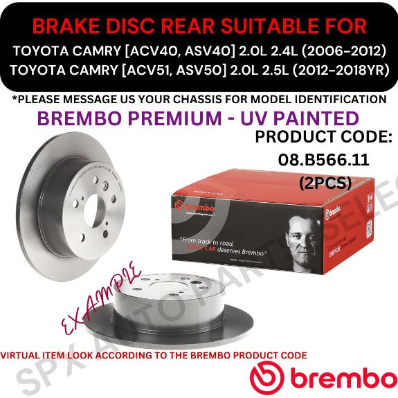 BREMBO GENUINE DISC BRAKE ROTOR (REAR) FOR TOYOTA CAMRY [ACV40, ASV50 ...
