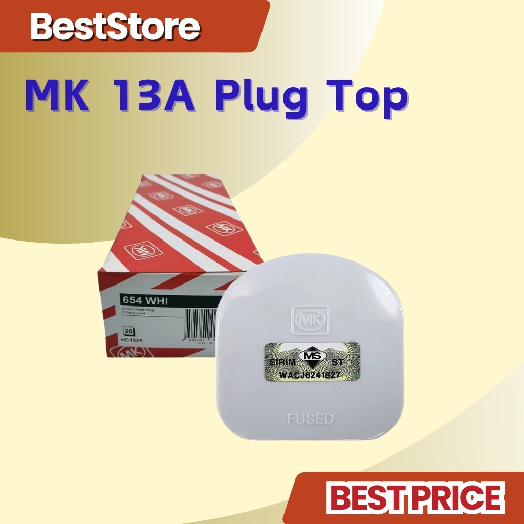 MK 654WHI 13A CERAMIC BAKELITE 250V PLUG TOP(SIRIM APPROVED) HEAT ...