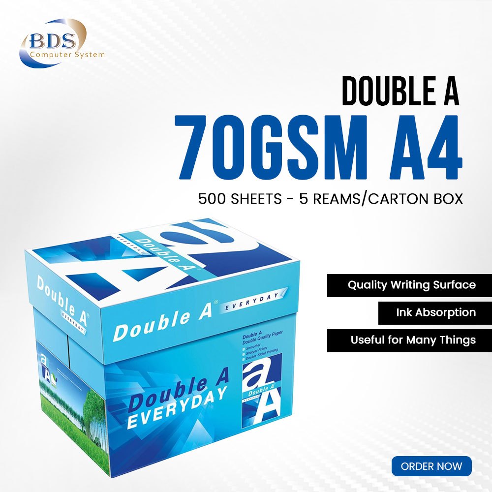 Double A A4 paper 70Gsm ,80GSM 500 sheets - 5 Reams/Carton | Shopee ...