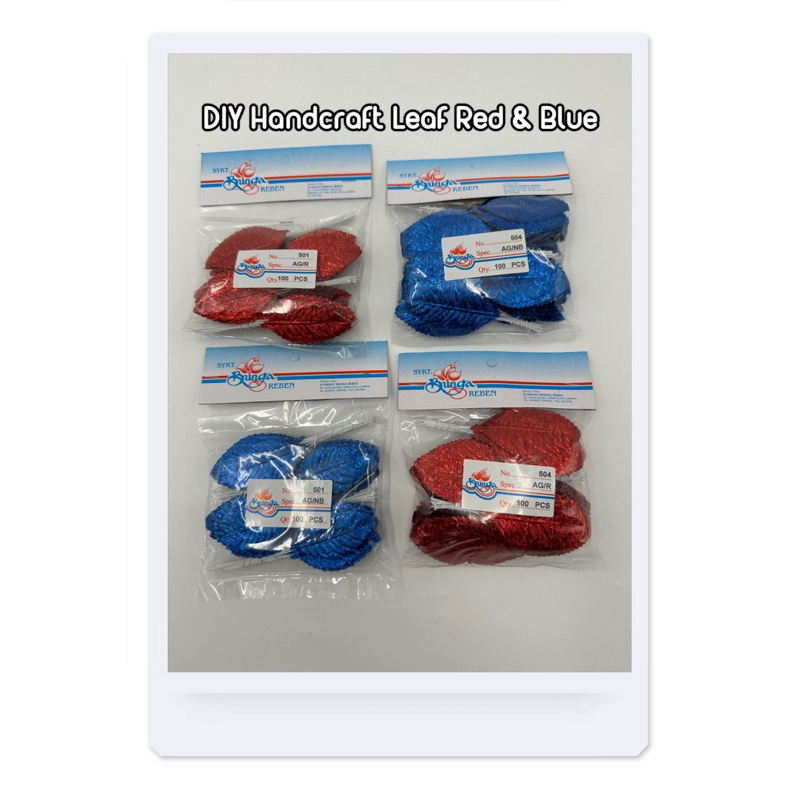 100PCS Daun Red & Blue Metallic Rose Leaves Untuk Hari Kebangsaan / DIY ...