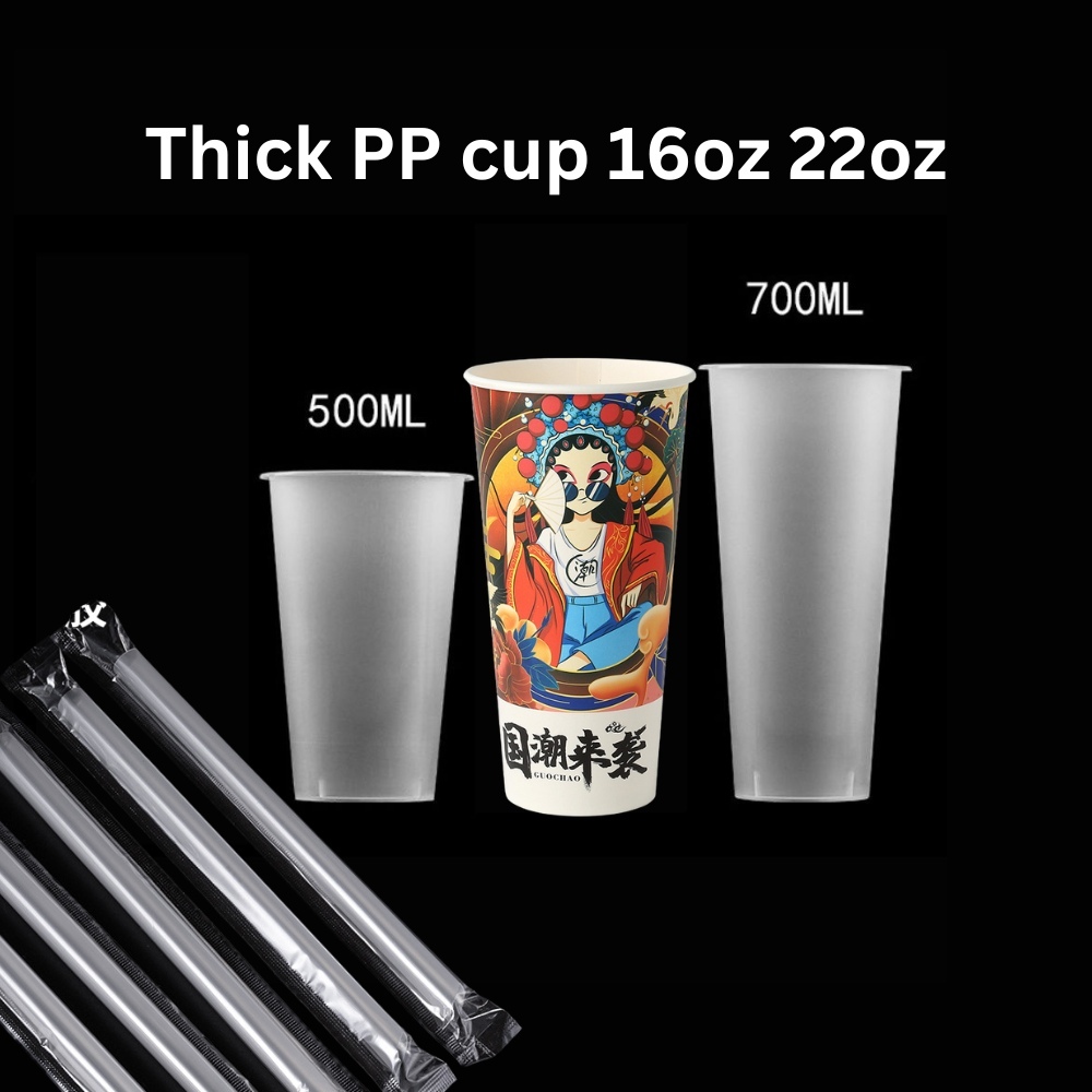 PP cup Disposable Milk Tea Cup Muddler Straw paper cup cawan kertas ...