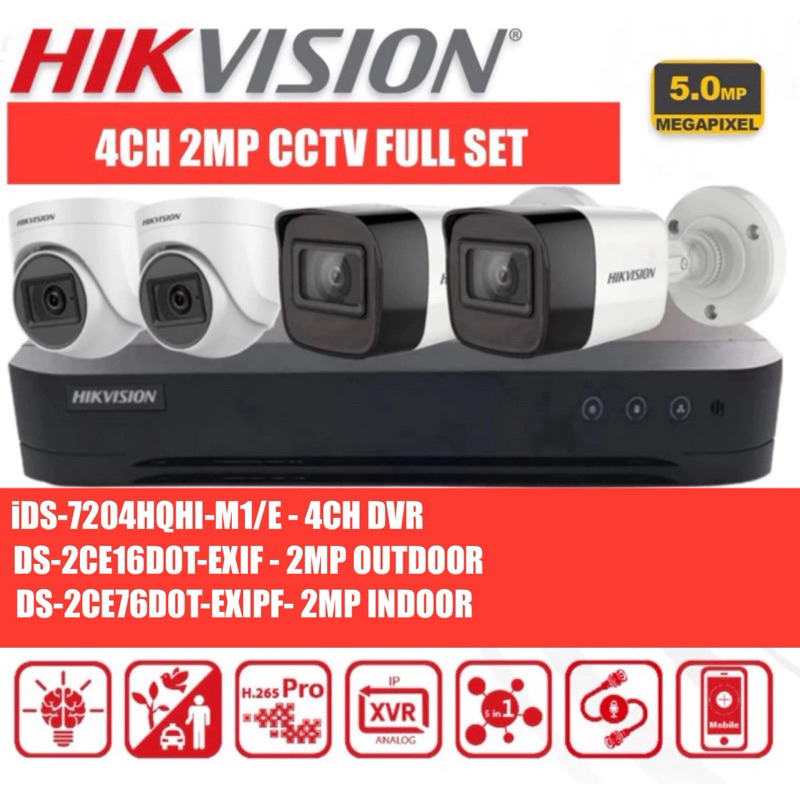 HIKVISION 2MP CCTV Camera Set 4CH DVR iDS-7204HQHI-M1/E & 4 Outdoor ...