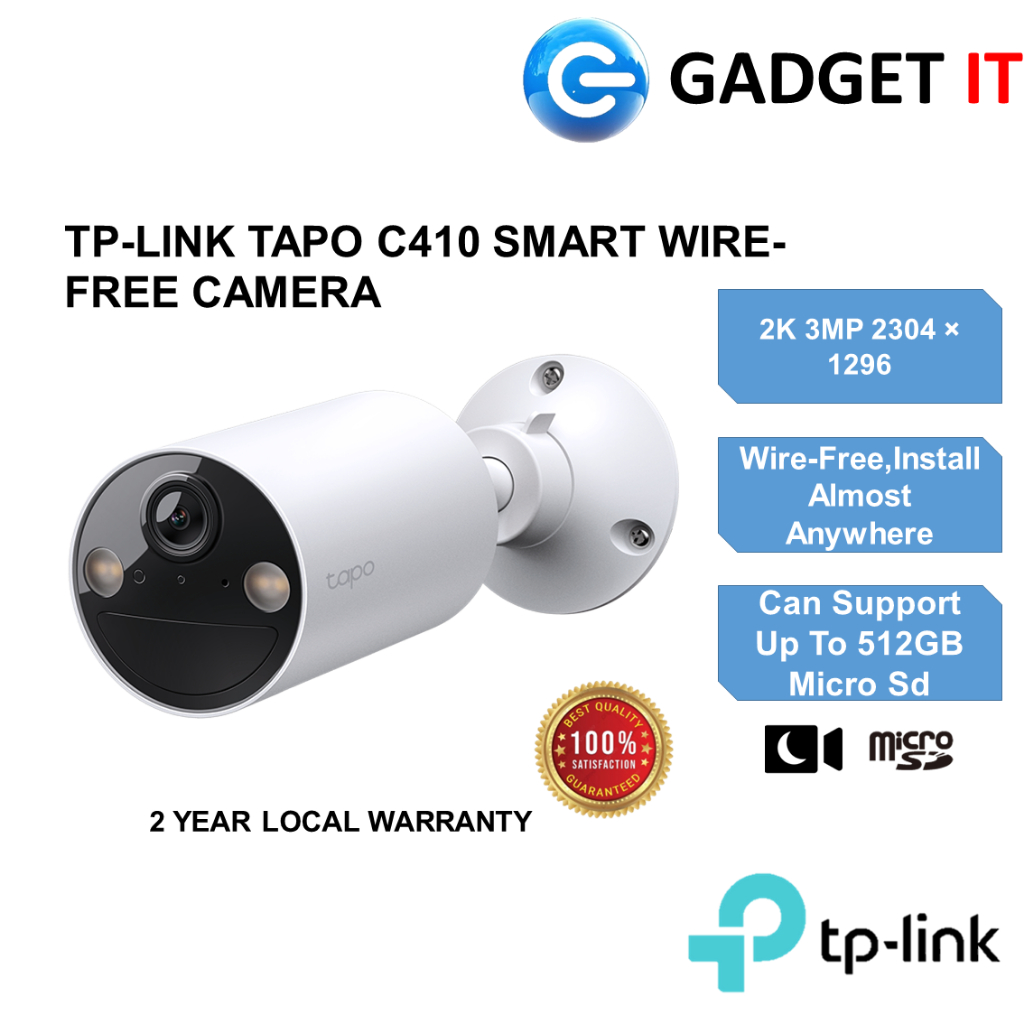 TP-LINK TAPO C410 / C410 KIT 2K/3MP WIRE FREE CCTV CAMERA COLOR NIGHT ...