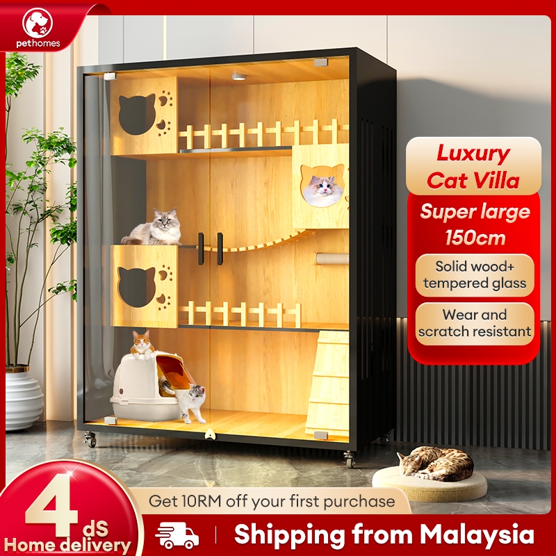 Luxury Cat Villa Cat Cage Sangkar Kucing Cat House Solid Wood Tempered ...