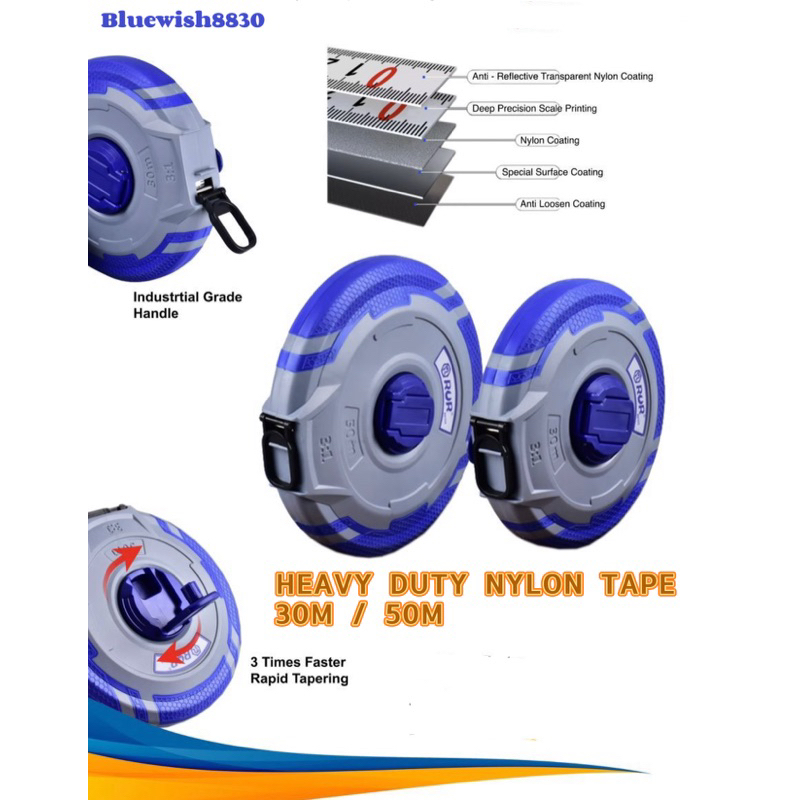 Heavy Duty Nylon O Type Measuring Tape 30M 50M / Tali Tape / Pita ...
