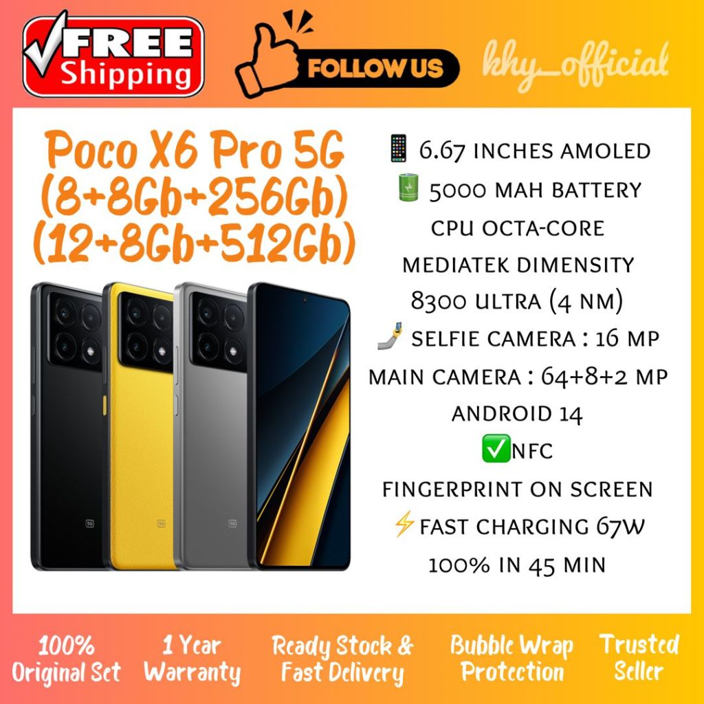 New Smartphone Original Xiaomi Poco X6 Pro 5G [ 8+256Gb Rom / 12+512Gb ...