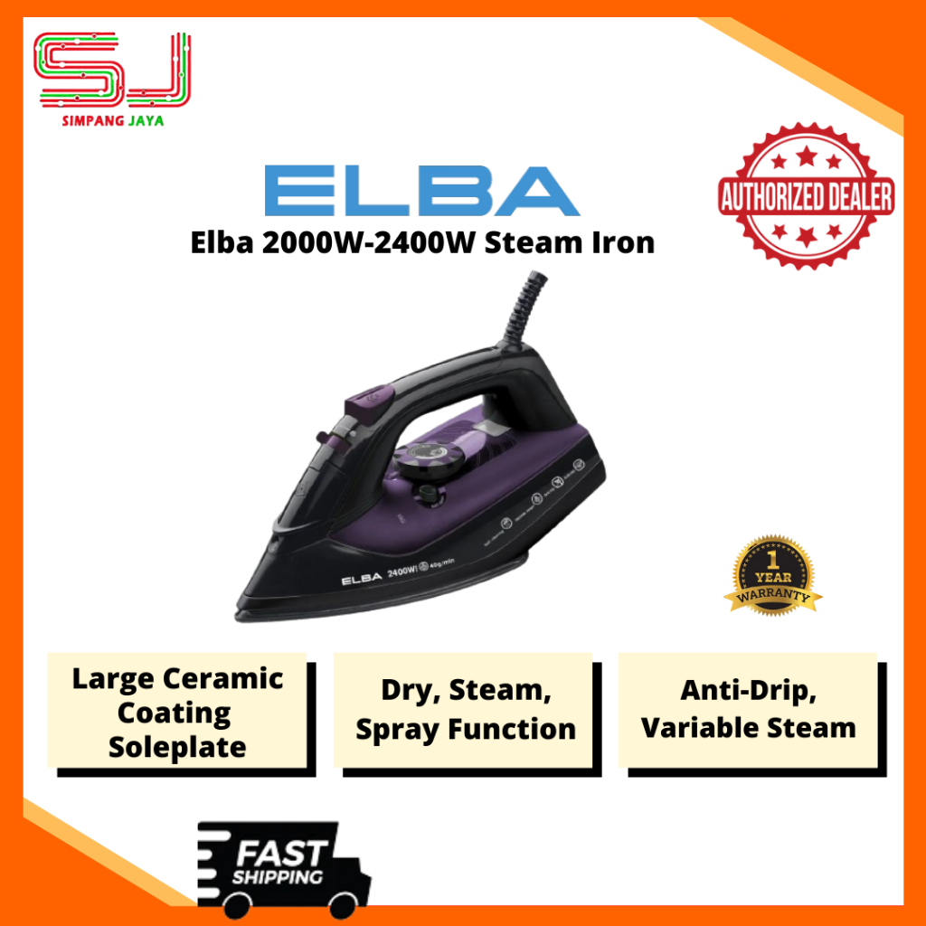 Elba Steam Iron | 2000W | Anti Drip | Variable Steam | Dry/Spray/Steam ...