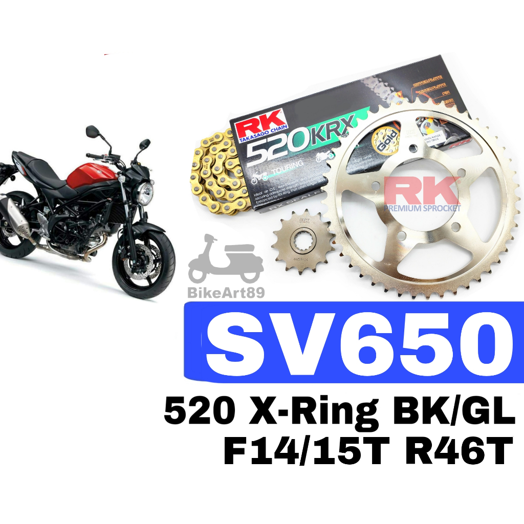 RK Sprocket Set Suzuki SV650 RK 520 KRX X-Ring Rivet Black / Gold Chain ...