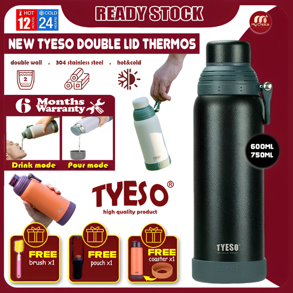 TYESO New Double Lid Thermos Bottle 600/750ml Tumbler With FREE GIFT ...
