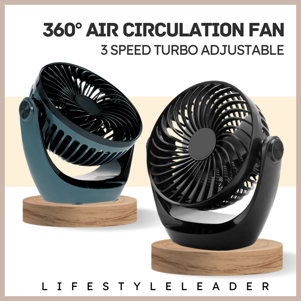 360° Air Circulation Fan 3 Speed Adjustable Angle Portable Rechargeable ...