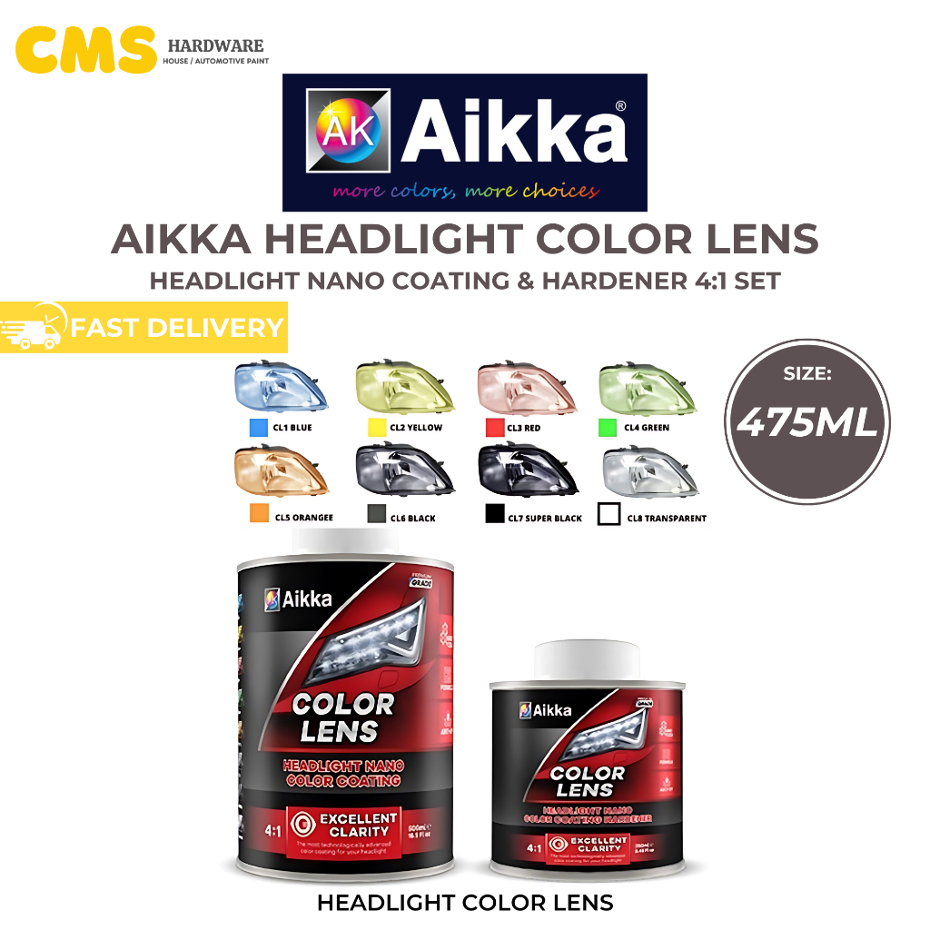 AIKKA Headlight Color Lens Nano Coating & Hardener 4:1 Set Headlamp ...
