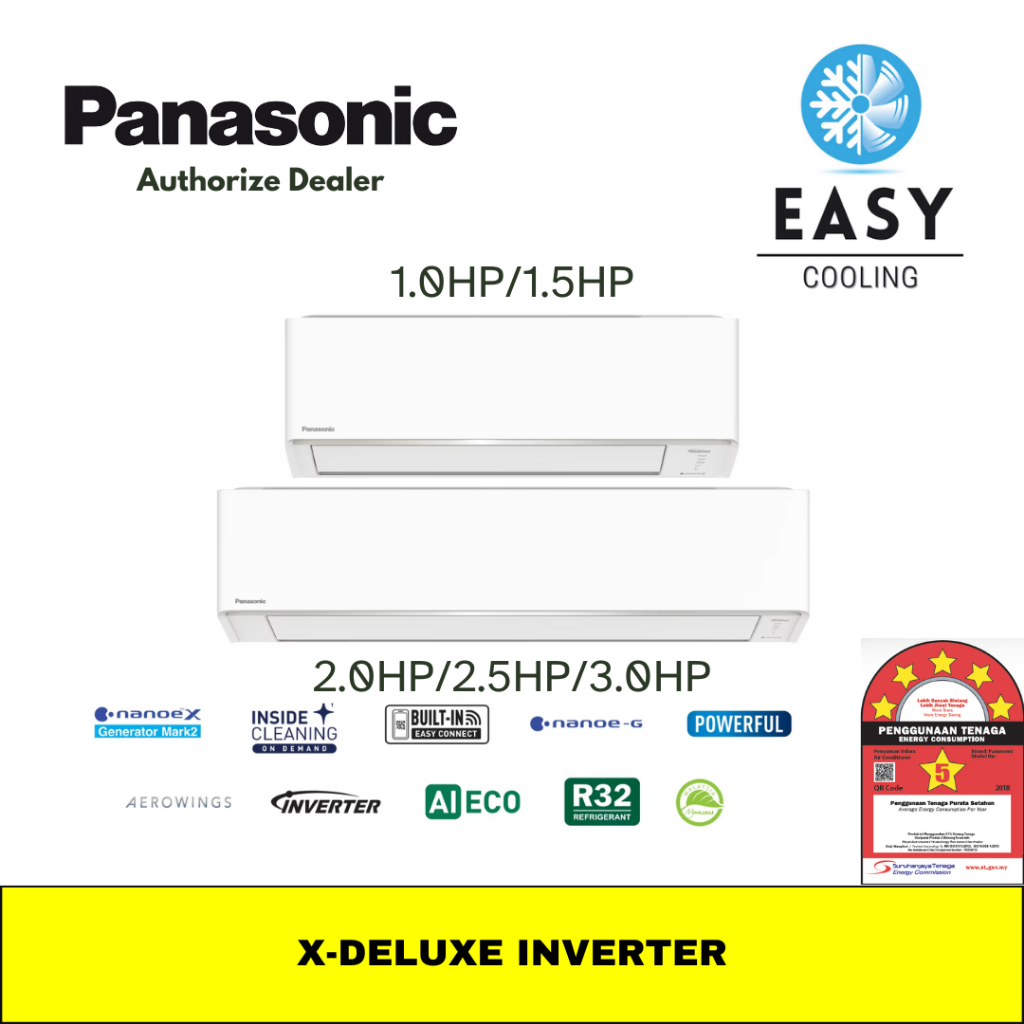 5 Star Panasonic X-Deluxe Inverter CS-CU/KU Series 1.0HP-3.0HP Air ...
