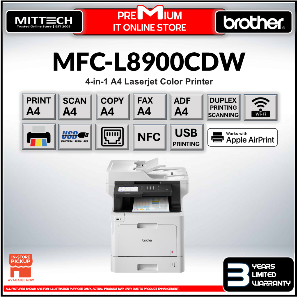 Brother Business Color Laserjet Printer A4 4in1 MFC-L8900CDW | ADF ...