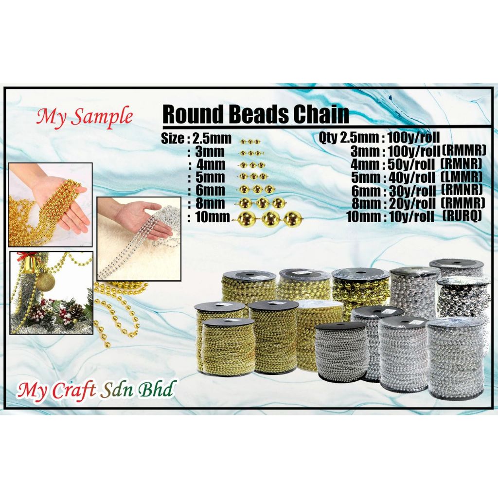 [Ready Stock]1 Meter | Gold Silver Plastic Ball Bead Chains | Cable ...