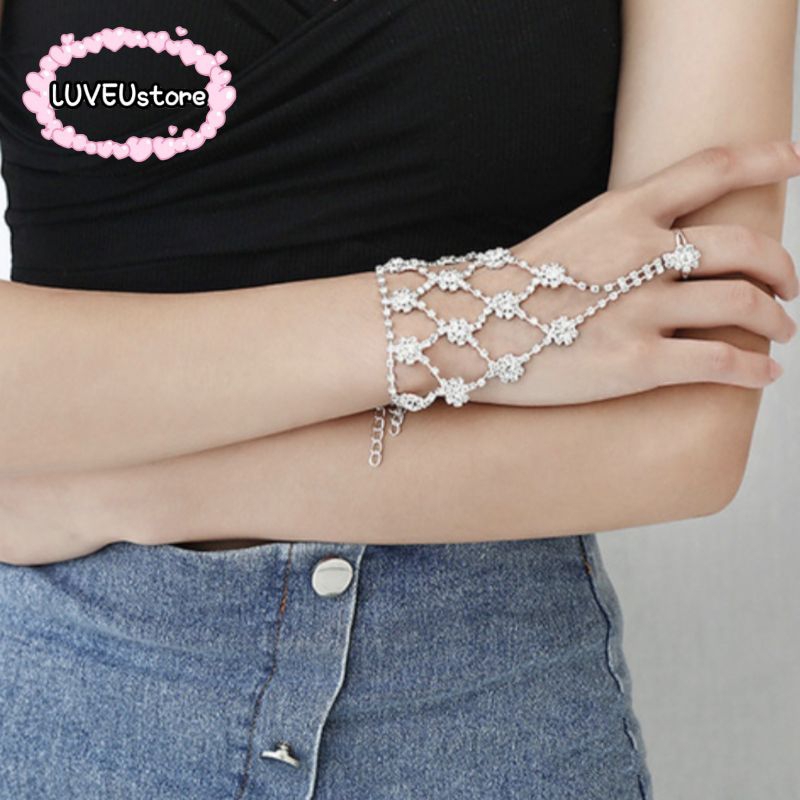 LUVEU Rhinestone Slave Bracelet With Finger Ring Silver Color Crown ...