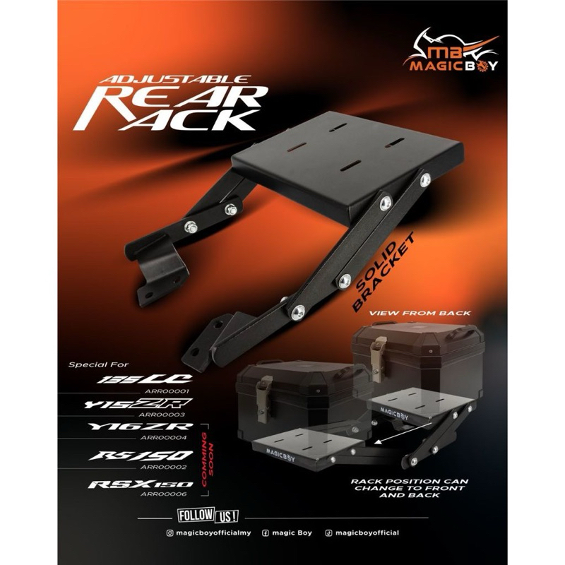 MAGICBOY ADJUSTABLE REAR RACK MONO RACK Y16 / Y15ZR / RS150 / LC135 ...