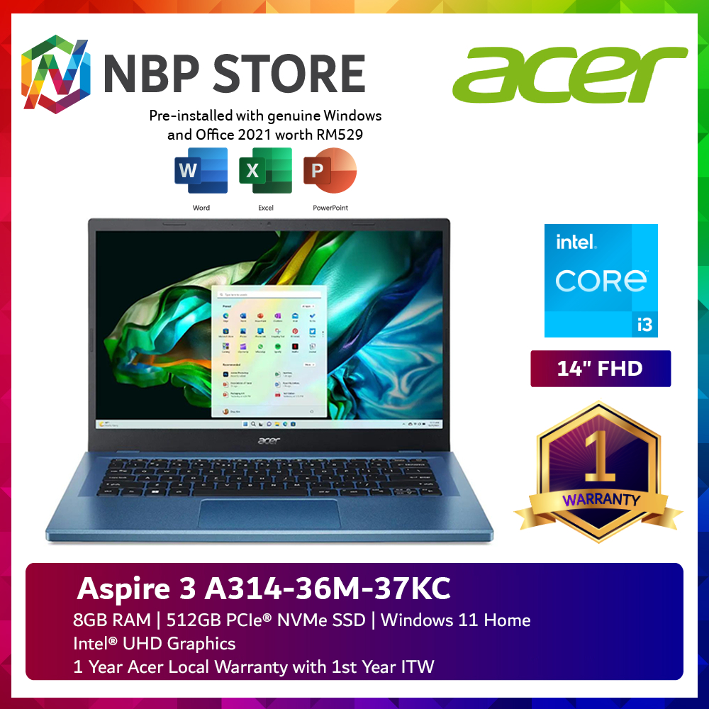 Acer Aspire 3 A314-36M-37KC 14'' FHD Laptop Steam Blue | Shopee Malaysia