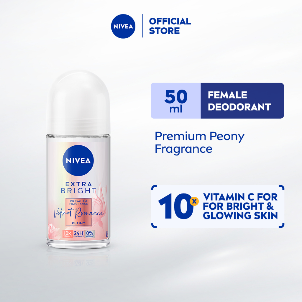 NIVEA Female Deodorant Extra Bright Velvet Romance Roll On Brightening Anti Perspirant No Sweat ...