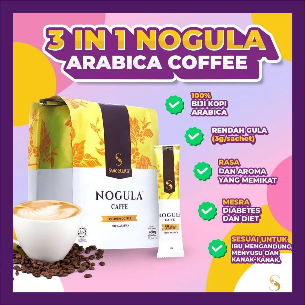 SWEETLAB NOGULA CAFFE Arabica Low Sugar Coffee Kopi Nogula Cafe 3 in 1 ...