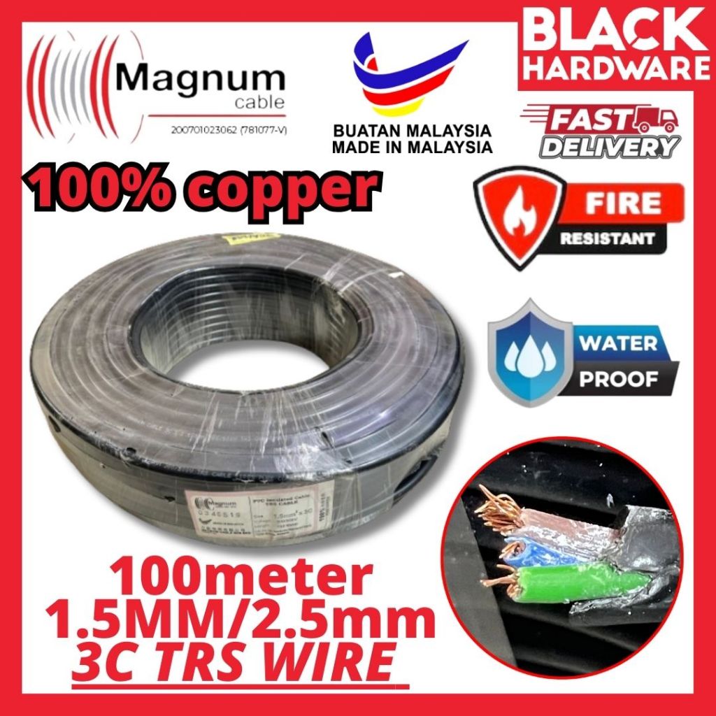 Black Hardware MAGNUM 3 Core Wire Heavy Duty Waterproof TRS Cable 3 Core Pure Copper Wire ...