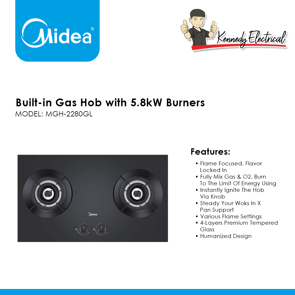 Midea 5.8kW Built-In Gas Hob MGH-2280GL | Shopee Malaysia