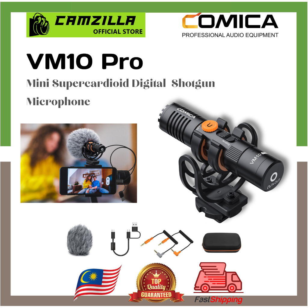 Comica VM10 PRO Camera Microphone Dual-Mode USB Shotgun Microphone with Gain Control, Monitor ...