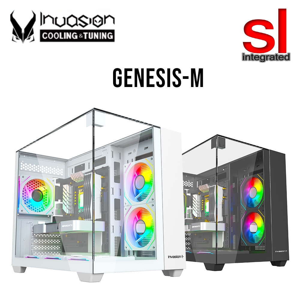 Invasion Genesis-M Tempered Glass M-ATX Gaming Case - Black/White With ...