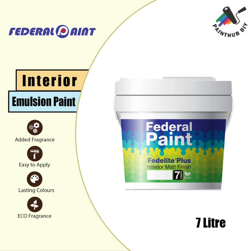 FEDERAL FEDELITE PLUS EMULSION PAINT 7L MATT /CAT KAPUR /CAT BATU /CAT DINDING /INTERIOR WALL ...