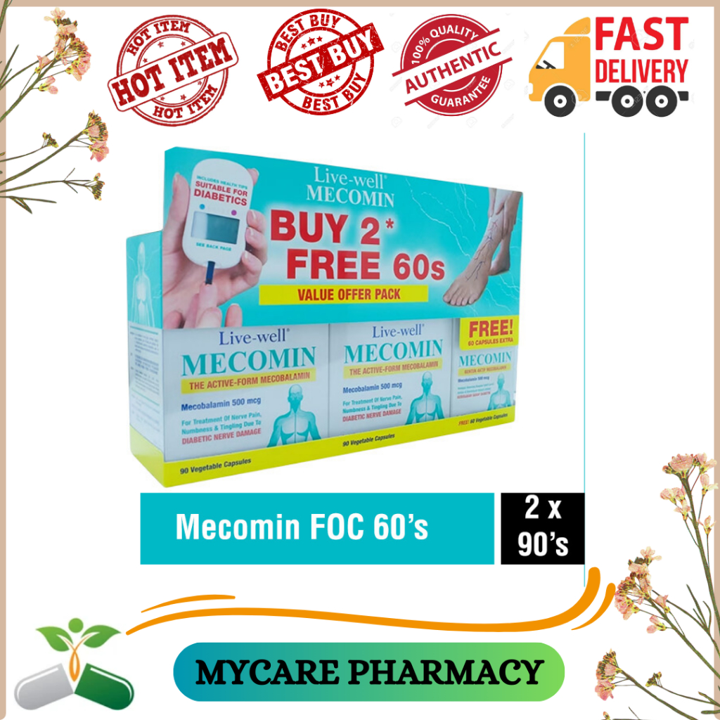 Live-well Mecomin Active Mecobalamin 500mcg Vege Capsule 90's x2 Free ...