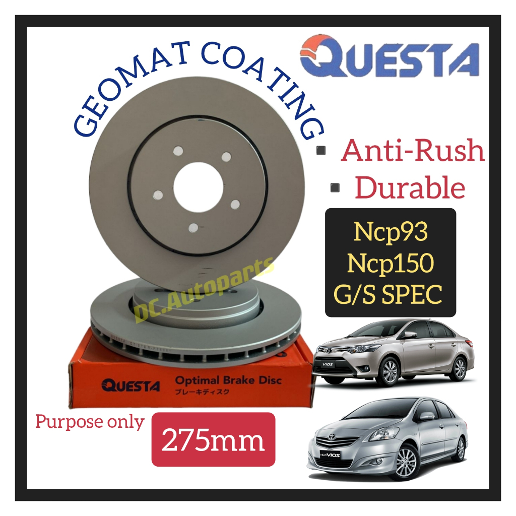 QUESTA FRONT BRAKE DISC ROTOR TOYOTA VIOS NCP93 NCP150 NCP151 G S SPEC ...