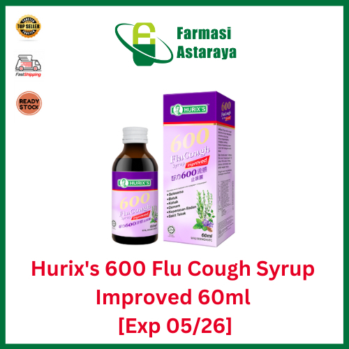 Hurix's 600 Flu Cough Syrup Improved 60ml dan 100ml | Shopee Malaysia