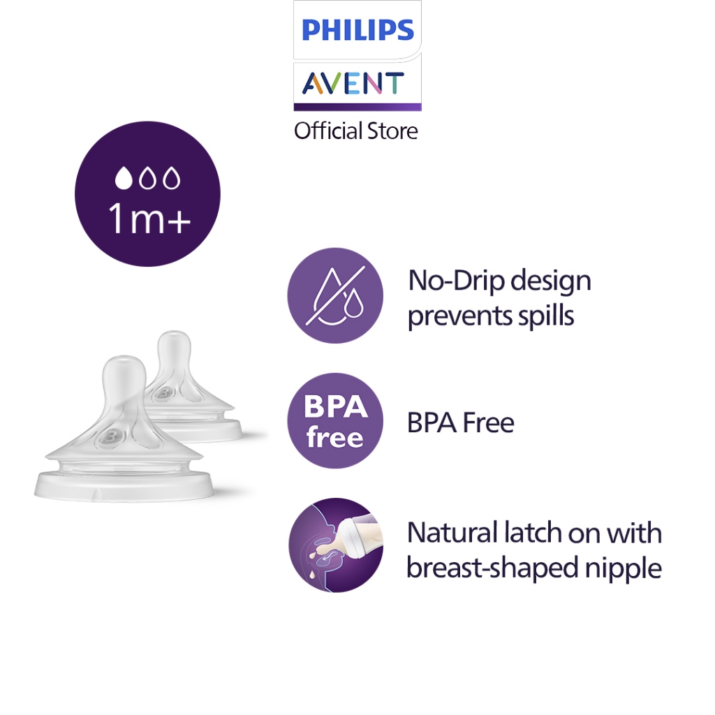 [New] Philips Avent Natural Response Nipple Baby Teat 1m+ (Flow 3 x 2 ...