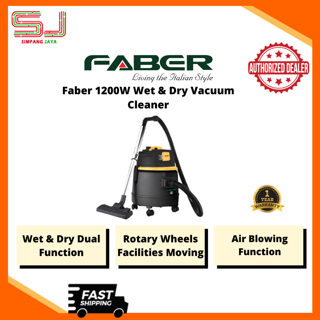 Faber Wet & Dry Vacuum | 1200W | Extra Socket | Easy Moving | Air Blowing Function | FVC-WD 820 ...