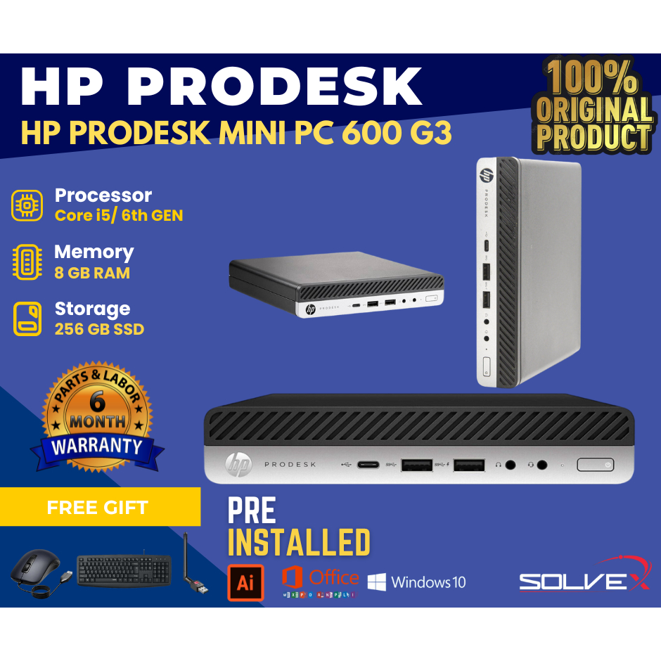 HP PRODESK 600 G3/MINI PC/INTEL CORE i5-6500T/2.5GHz/RAM 8GB/ SSD 256 ...