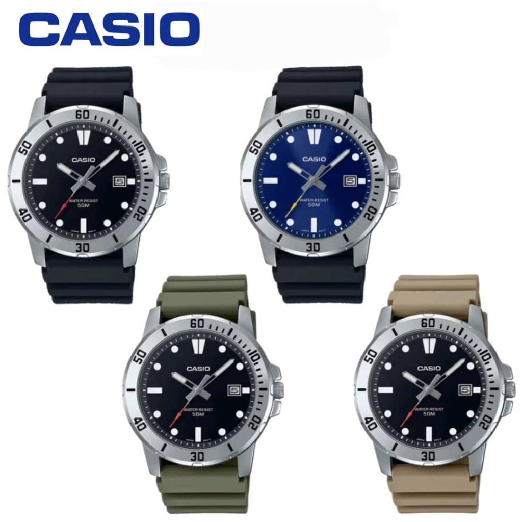 Official Warranty Casio Men Watches Mtp Vd01 1e 2e 3e 5e Black Resin Band Men Watch Jam Tangan